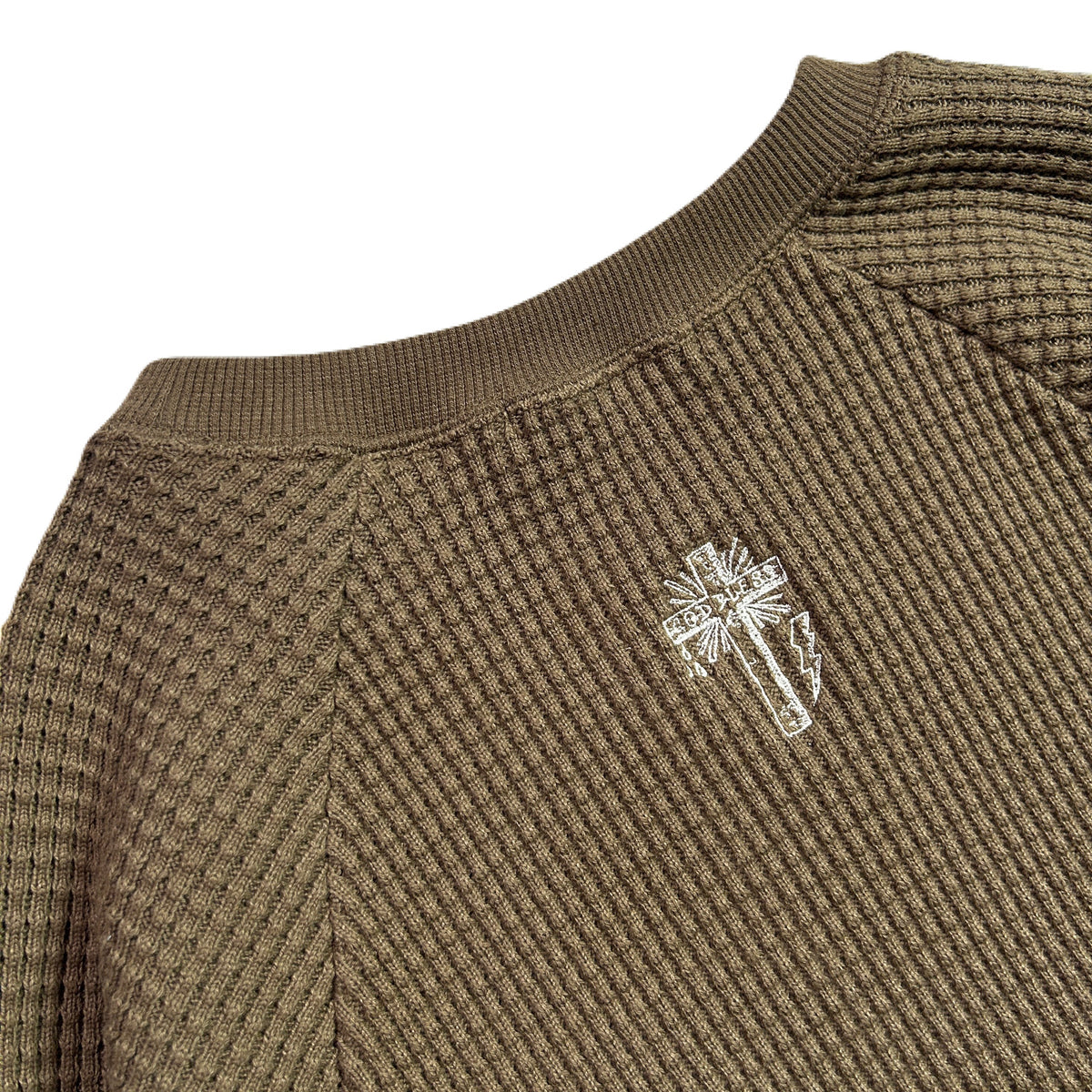 CROSS EMBROIDERY HEAVY WAFFLE / KHAKI – roarguns ONLINE STORE